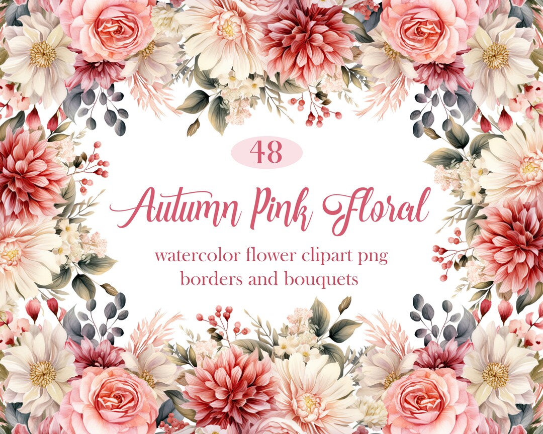 Autumn Pink Flower PNG, Watercolor Fall Flower Clipart, Floral Bouquet ...