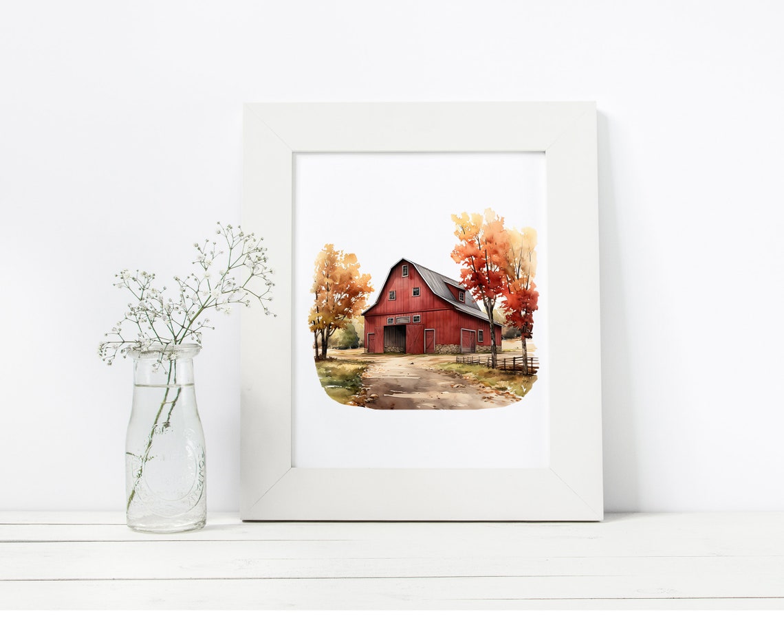 Autumn Farm Clipart, Watercolor Fall Farm PNG, Fall Sublimation ...