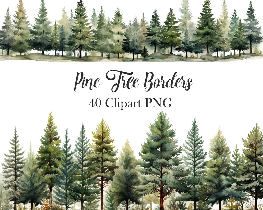 Pine Tree Border Clipart, Watercolor Christmas Tree Borders PNG, Tree Sublimation, Nature ...