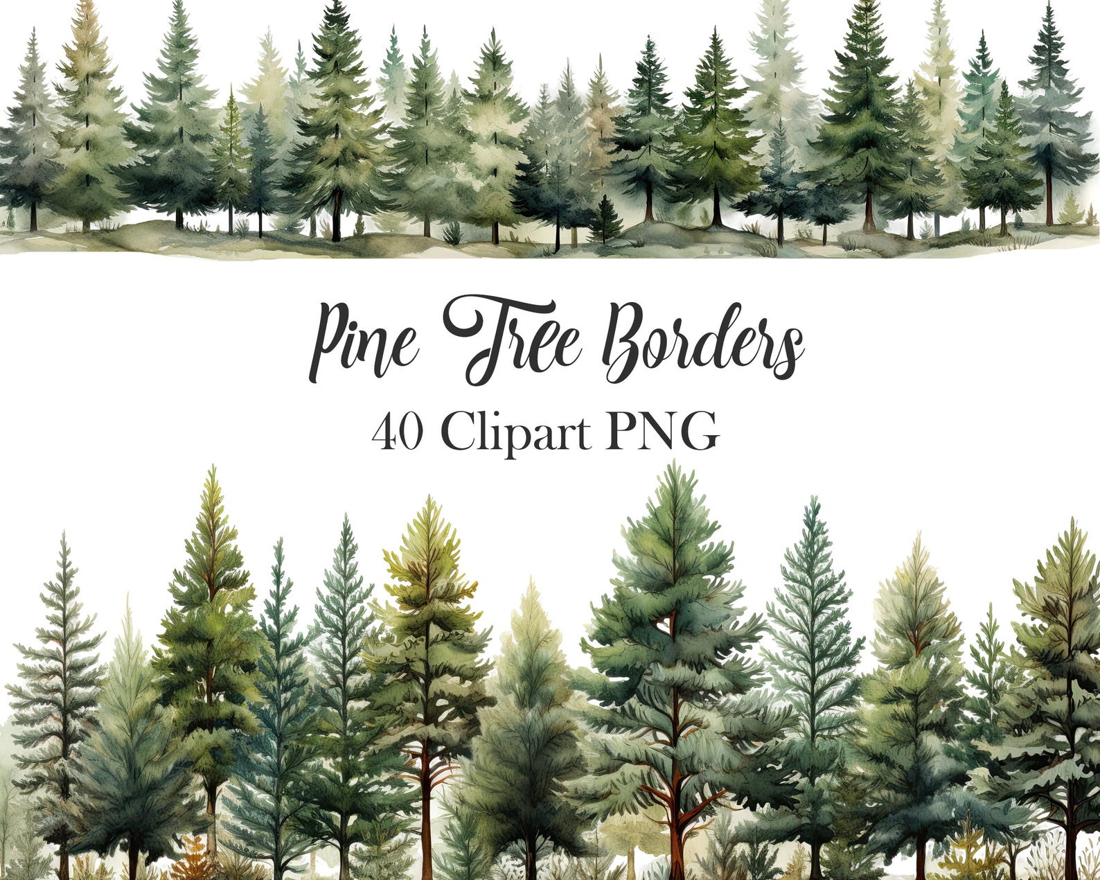 Pine Tree Border Clipart, Watercolor Christmas Tree Borders PNG, Tree ...