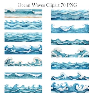 Ocean Waves Border Clipart, Watercolor Wave PNG Bundle, Waves ...