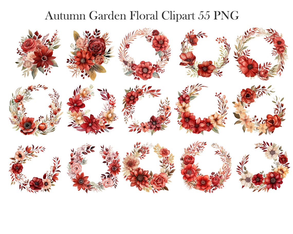 Autumn Garden Floral Clipart, Watercolor Autumn Flower Clipart Bundle ...