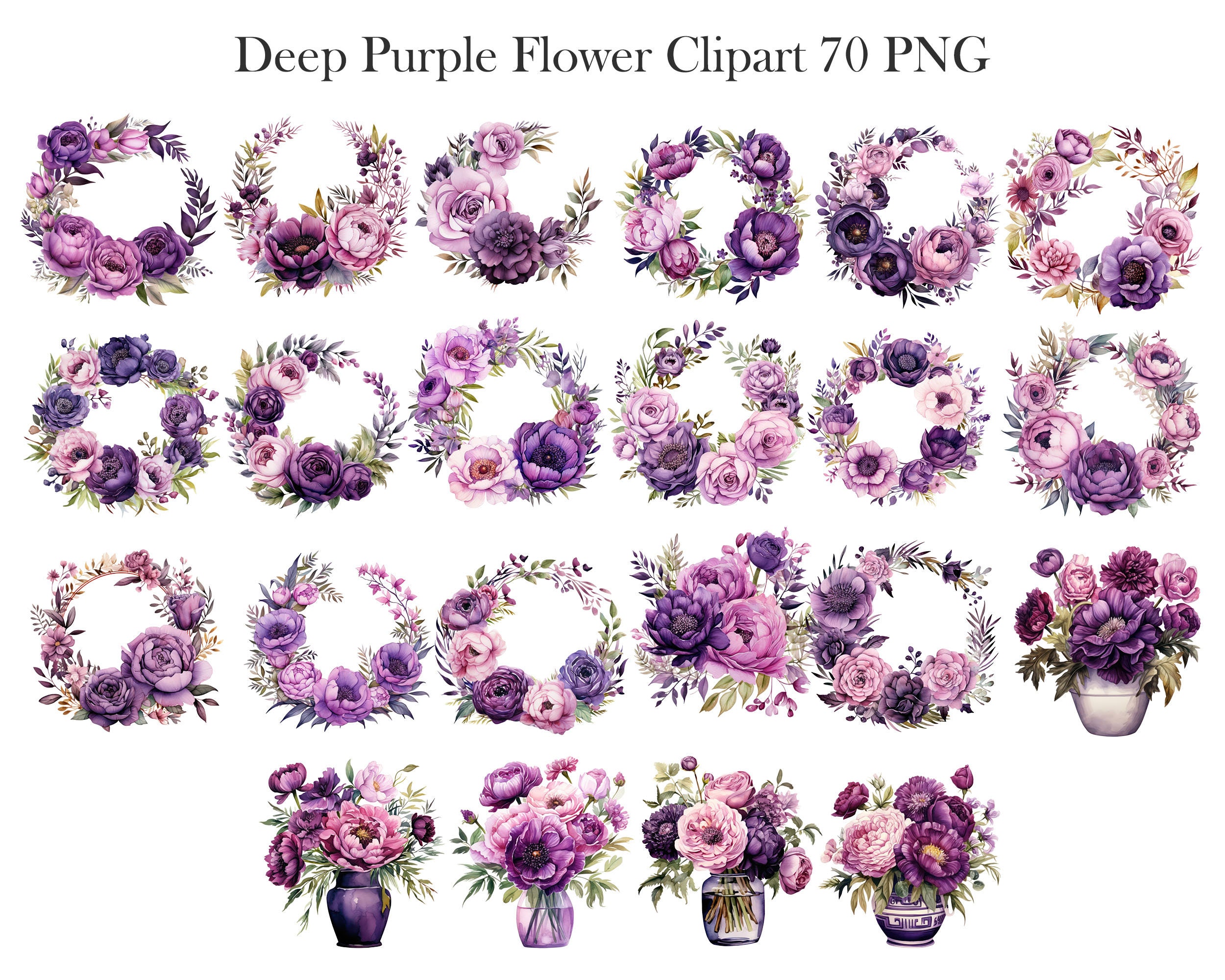 Deep Purple Flower PNG, Watercolor Purple Floral Clipart, Purple Flower ...
