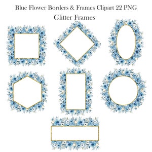 Blue Flower Border Clipart, Watercolor Blue Floral PNG, Flower Frame ...