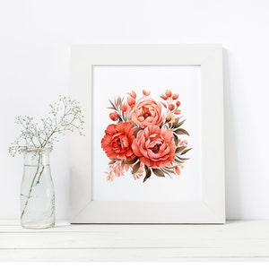Coral Flower PNG, Watercolor Floral Clipart Bundle, Flower Bouquet ...