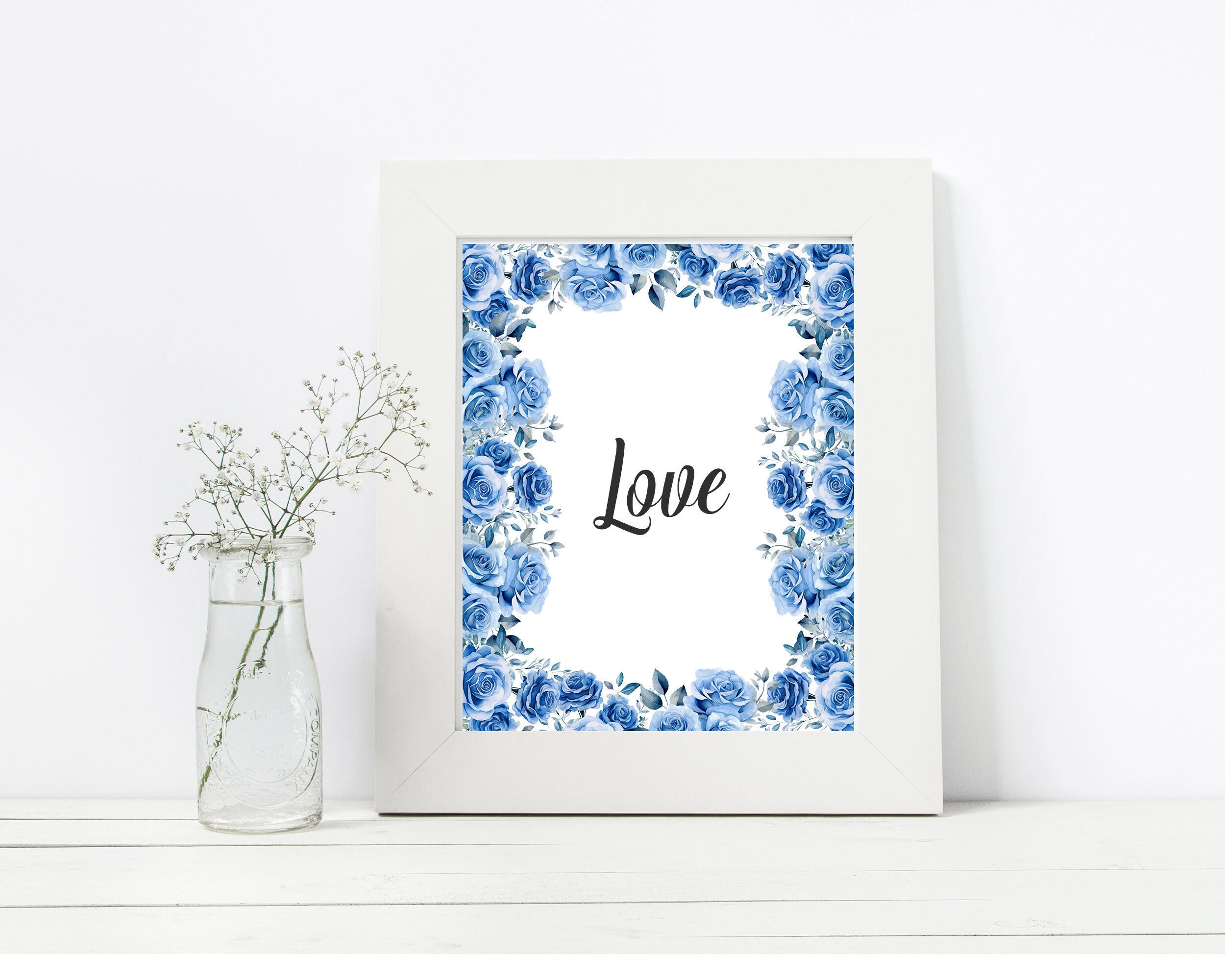 Blue Rose Border Clipart, Watercolor Flower Border PNG Bundle, Wedding ...