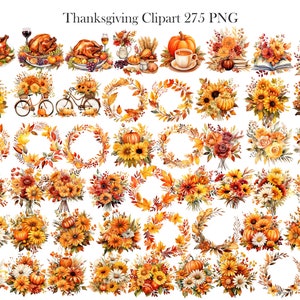 Thanksgiving PNG Bundle, Watercolor Thanksgiving Clipart Bundle, Fall ...