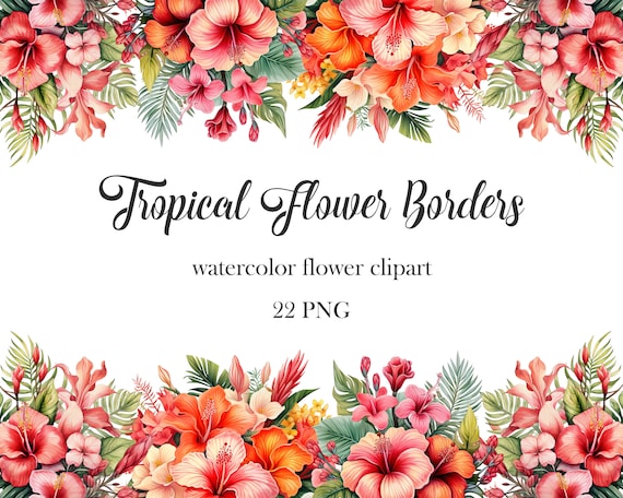 Hot Pink Orange Tropical Floral Border Clip Art Hot Pink Floral Border