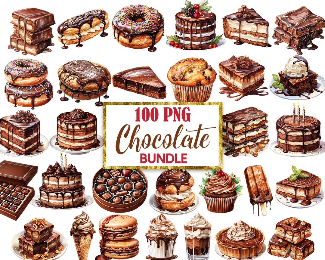 Chocolate Clipart Bundle, Watercolor Chocolate PNG, Sweet Treats ...