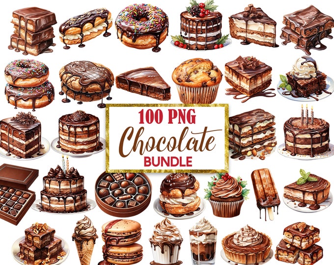 Chocolate Clipart Bundle, Watercolor Chocolate PNG, Sweet Treats ...