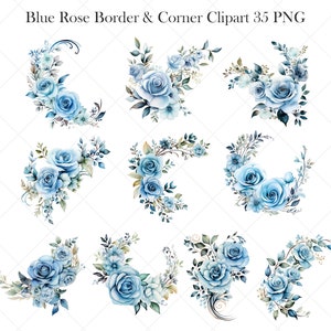 Blue Rose PNG, Watercolor Blue Rose Border Clipart, Rose Corner, Blue ...