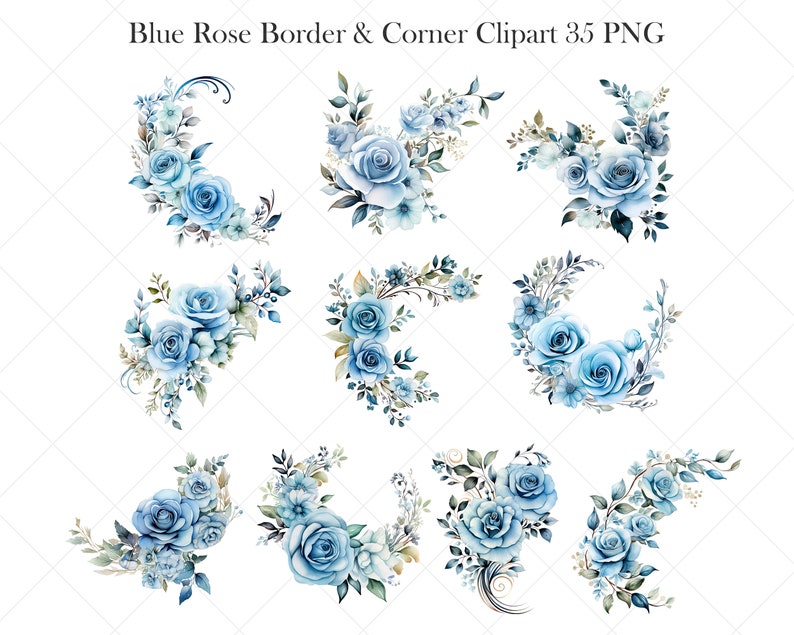 Blue Rose PNG, Watercolor Blue Rose Border Clipart, Rose Corner, Blue ...