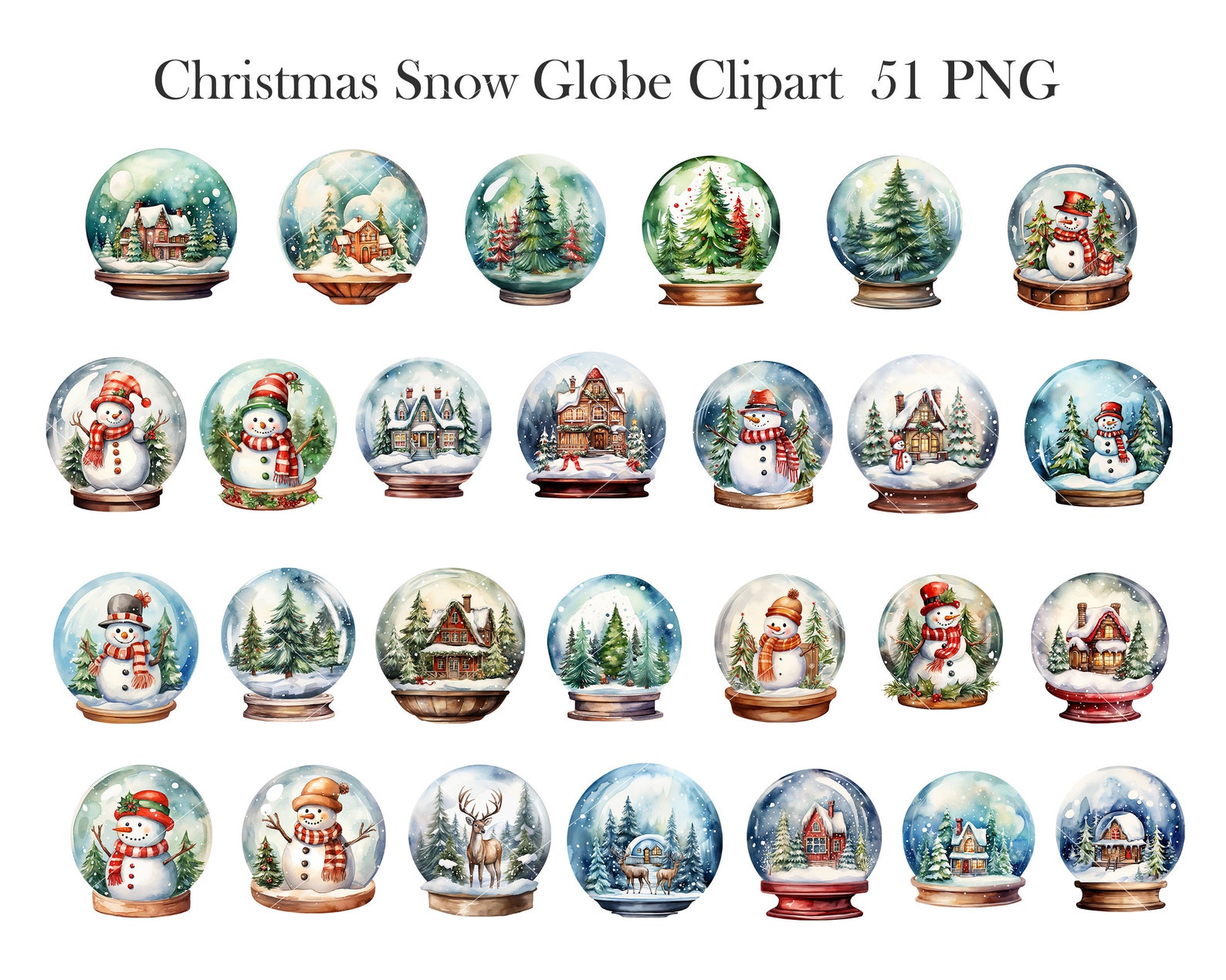 Christmas Snow Globe Clipart, Watercolor Christmas Snow Globe PNG ...