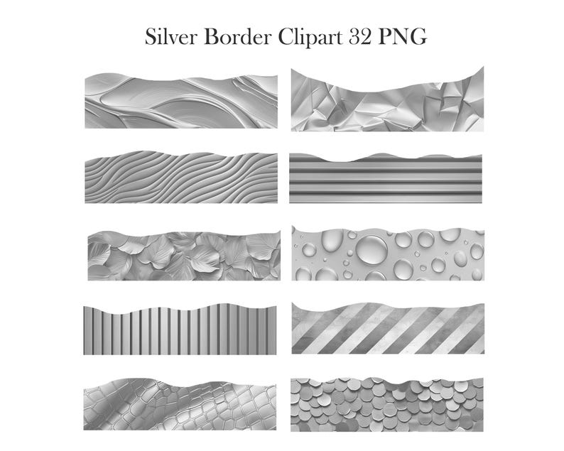 Silver Border Clipart, Silver Texture Borders PNG, Scrapbook, Digital ...