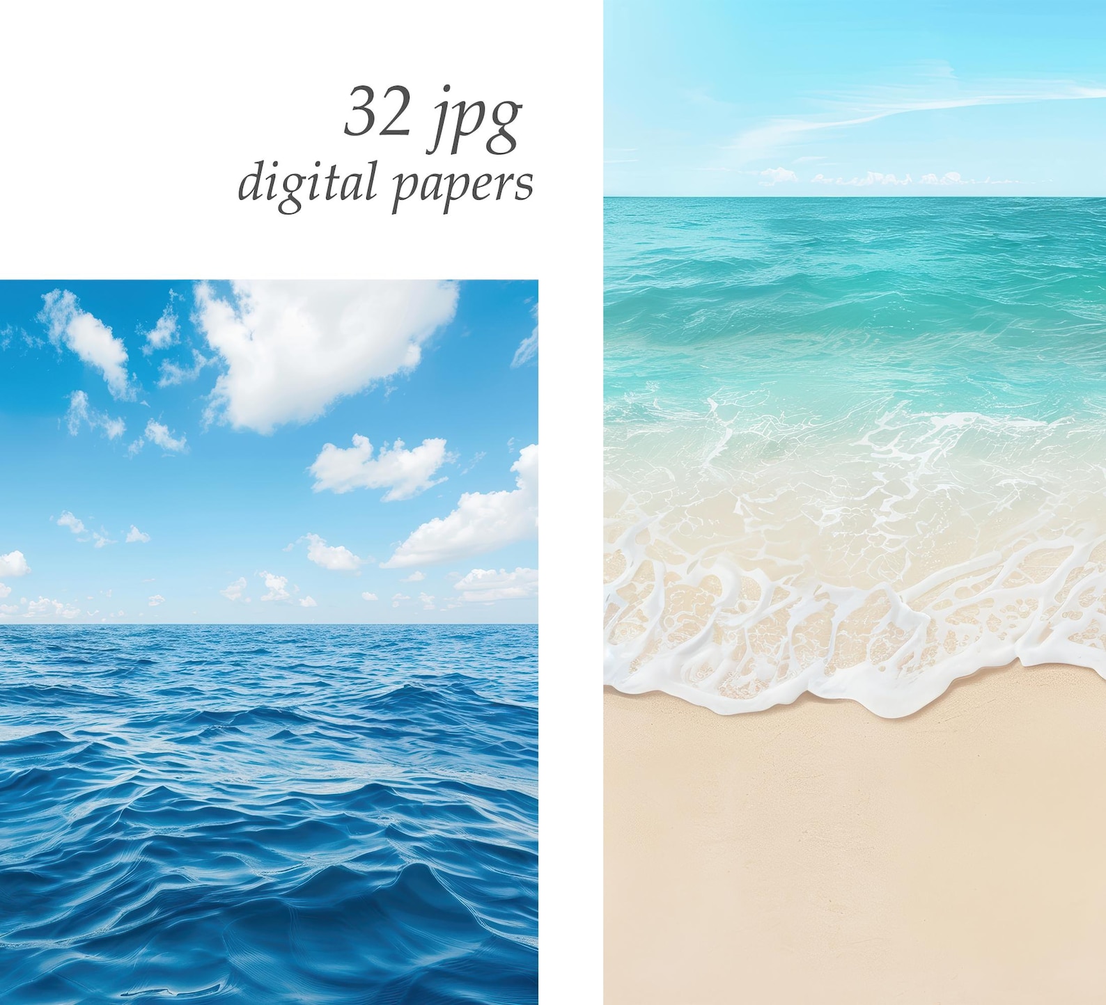 Ocean Digital Paper, Sea Background, Beach, Summer, Scrapbook Paper ...
