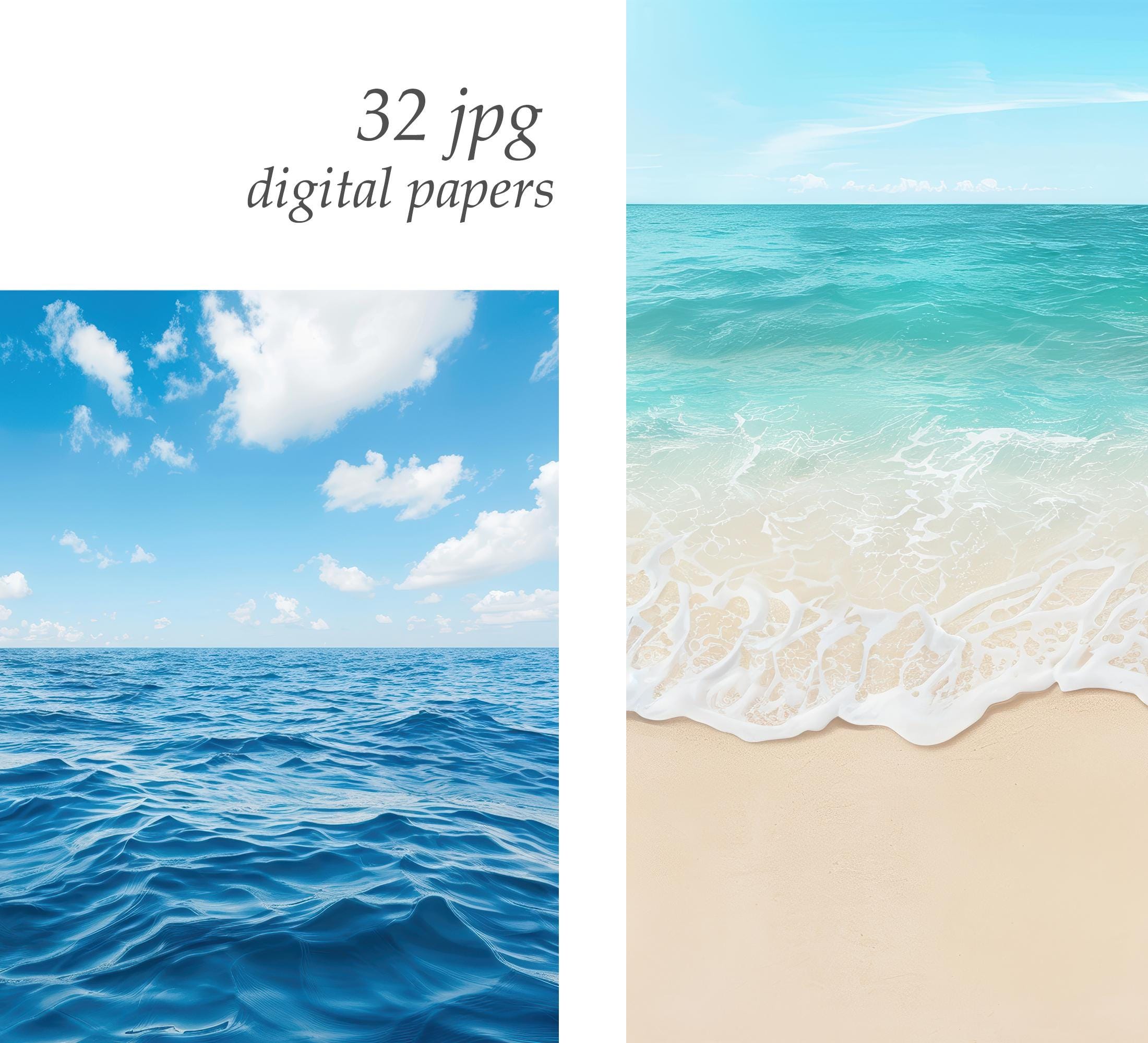 Ocean Digital Paper, Sea Background, Beach, Summer, Scrapbook Paper ...