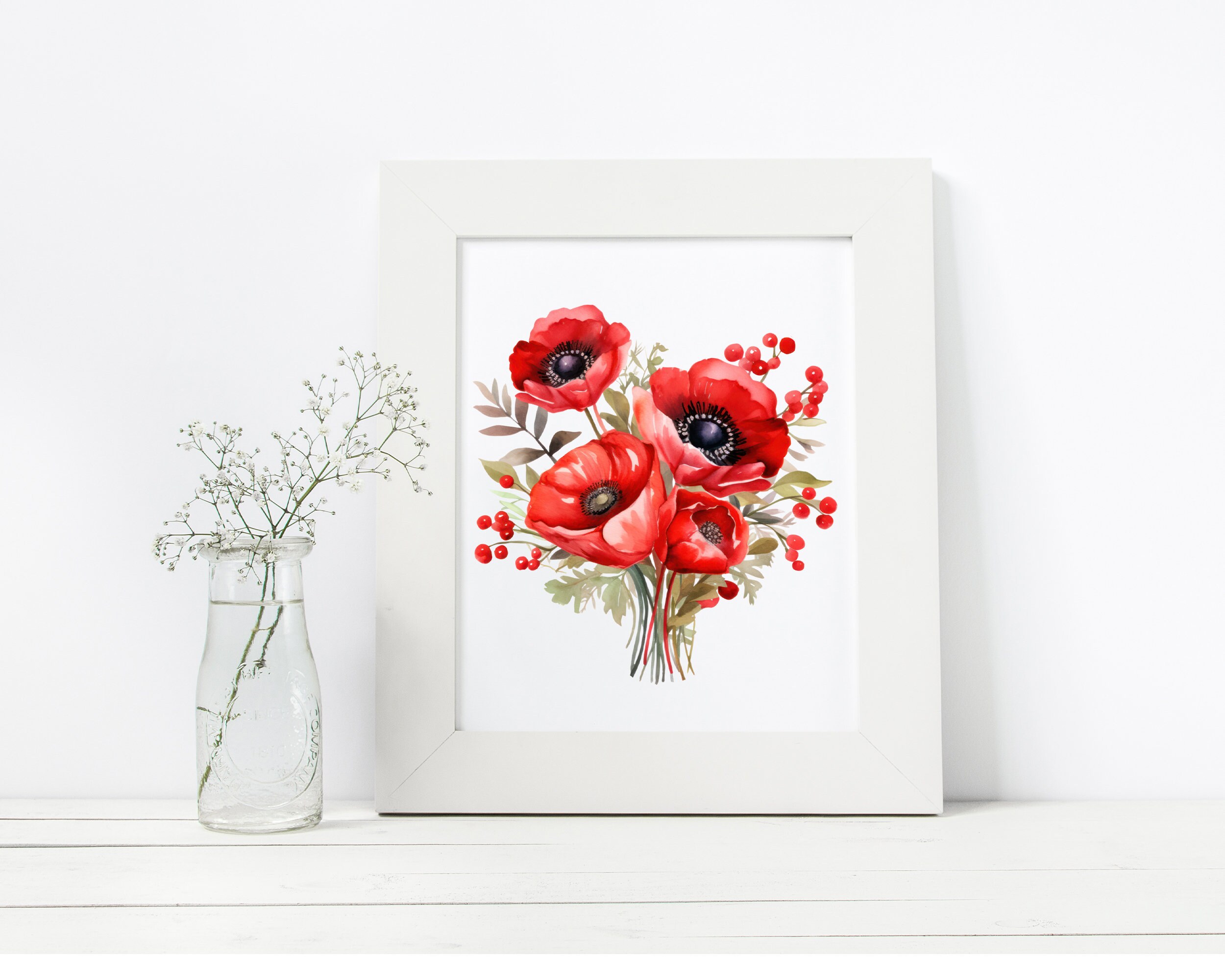 Poppy Flower PNG Clipart, Watercolor Floral PNG, Red Poppy Bouquet ...