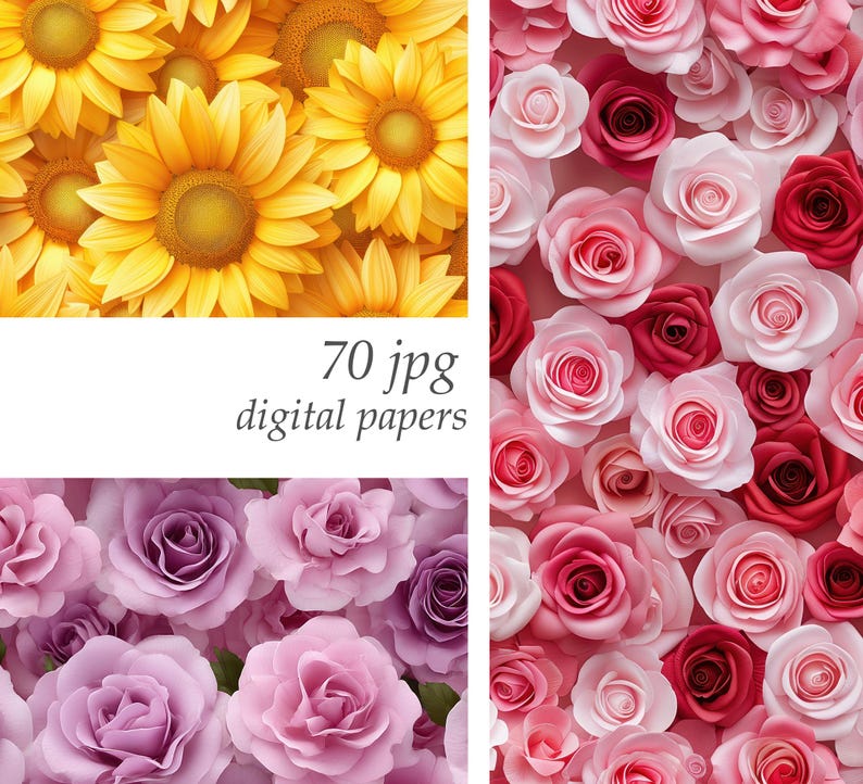 Flower Digital Paper, Flower Background Bundle, Flower Garden, Spring ...
