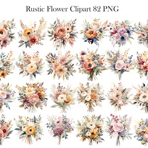 Rustic Flower Clipart, Spring Flower PNG, Watercolor Floral Clipart ...