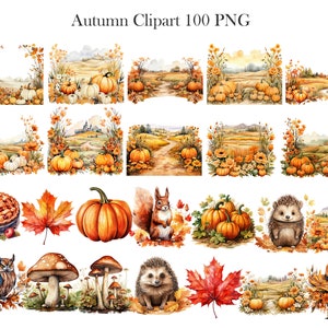 Autumn Clipart Bundle, Fall Clipart, Watercolor Autumn PNG, Wreath ...