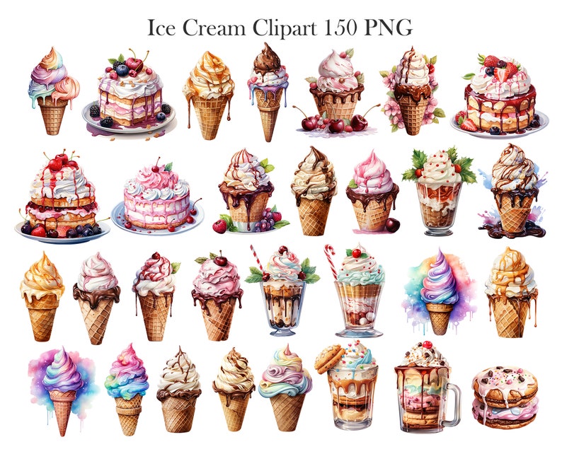 Ice Cream Clipart, Dessert PNG, Summer, Digital Download - Etsy