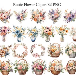 Rustic Flower Clipart, Spring Flower PNG, Watercolor Floral Clipart ...