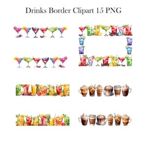 Drinks Border Clipart, Watercolor Drinks PNG, Coffee, Digital Download ...