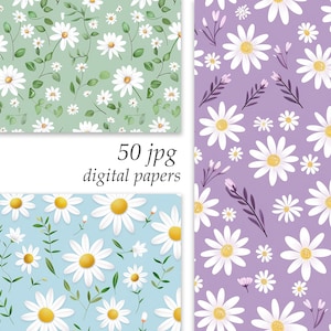 Daisy Digital Paper, Daisy Background Bundle, Spring Flower, Scrapbook ...