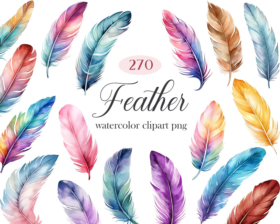Feather PNG, Watercolor Feather Clipart Bundle, Boho Feather, Colorful Feather, Spring Clipart ...