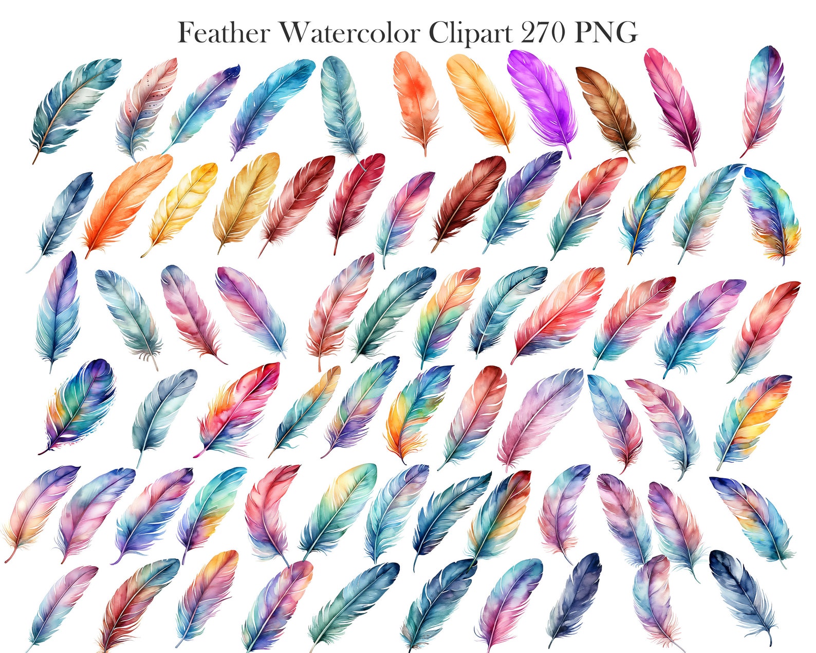 Feather PNG, Watercolor Feather Clipart Bundle, Boho Feather, Colorful ...