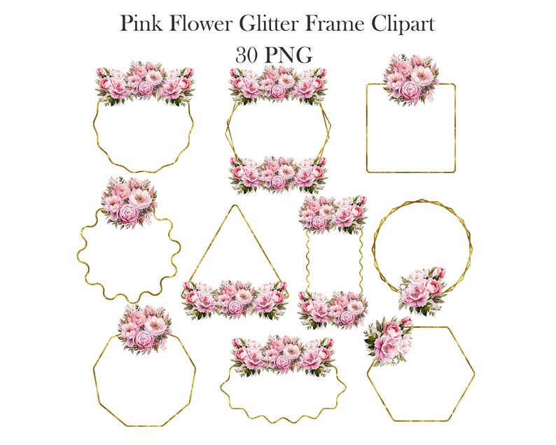 Pink Flower Frame PNG, Watercolor Pink Floral Gold Frame Clipart ...