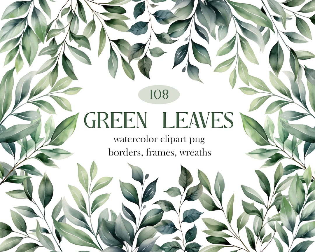 Green Leaf PNG, Green Leaves Watercolor Clipart Bundle, Greenery ...