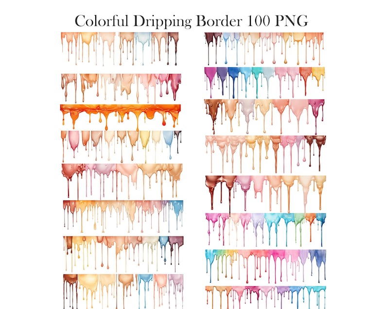 Colorful Dripping Border Clipart, Rainbow Drips Borders PNG, Digital ...