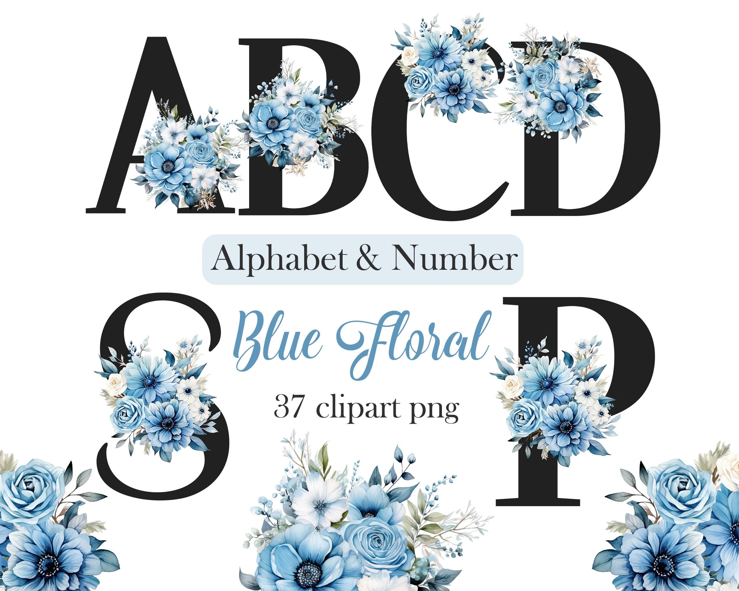 Blue Floral Alphabet Clipart, Flower Alphabet PNG, Letters and Number ...