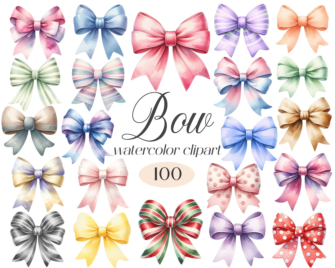 Bow Clipart Bundle, Watercolor Ribbon Clipart, Bow PNG, Pink Bows ...