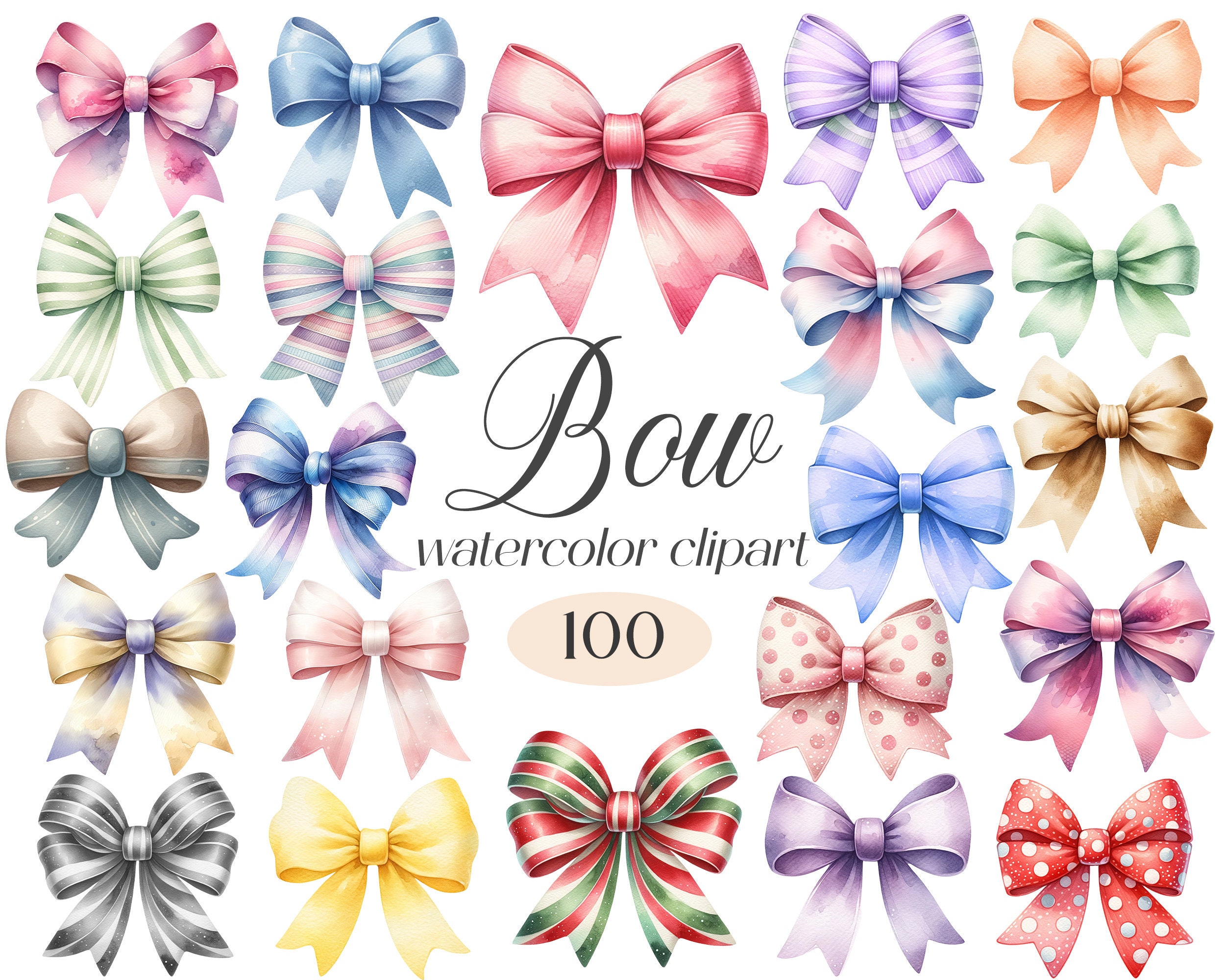 Bow Clipart Bundle, Watercolor Ribbon Clipart, Bow PNG, Pink Bows ...
