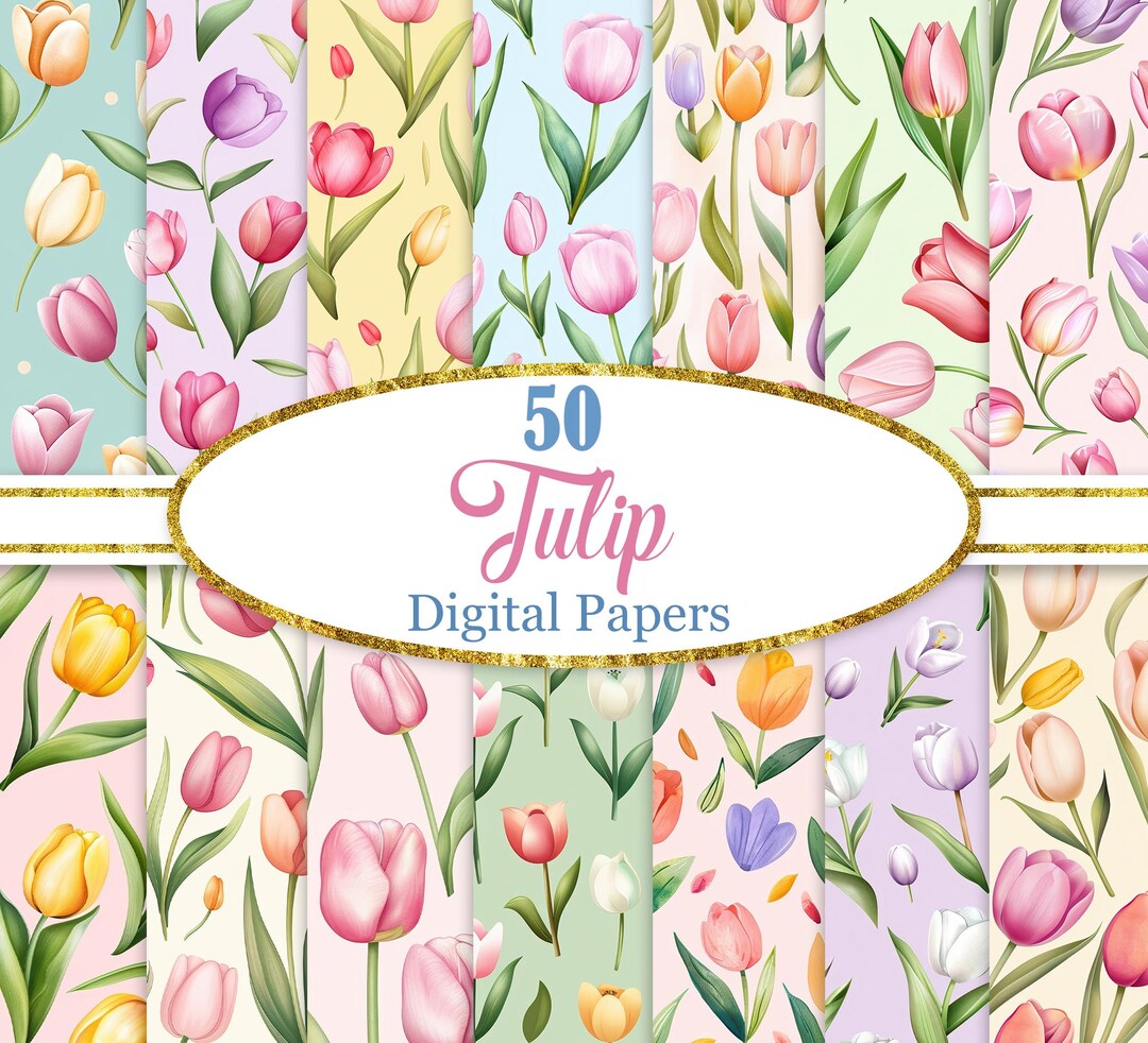Tulip Digital Paper, Tulip Background Bundle, Spring Flower, Scrapbook ...
