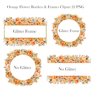 Orange Flower Border Clipart, Watercolor Orange Floral PNG Bundle ...