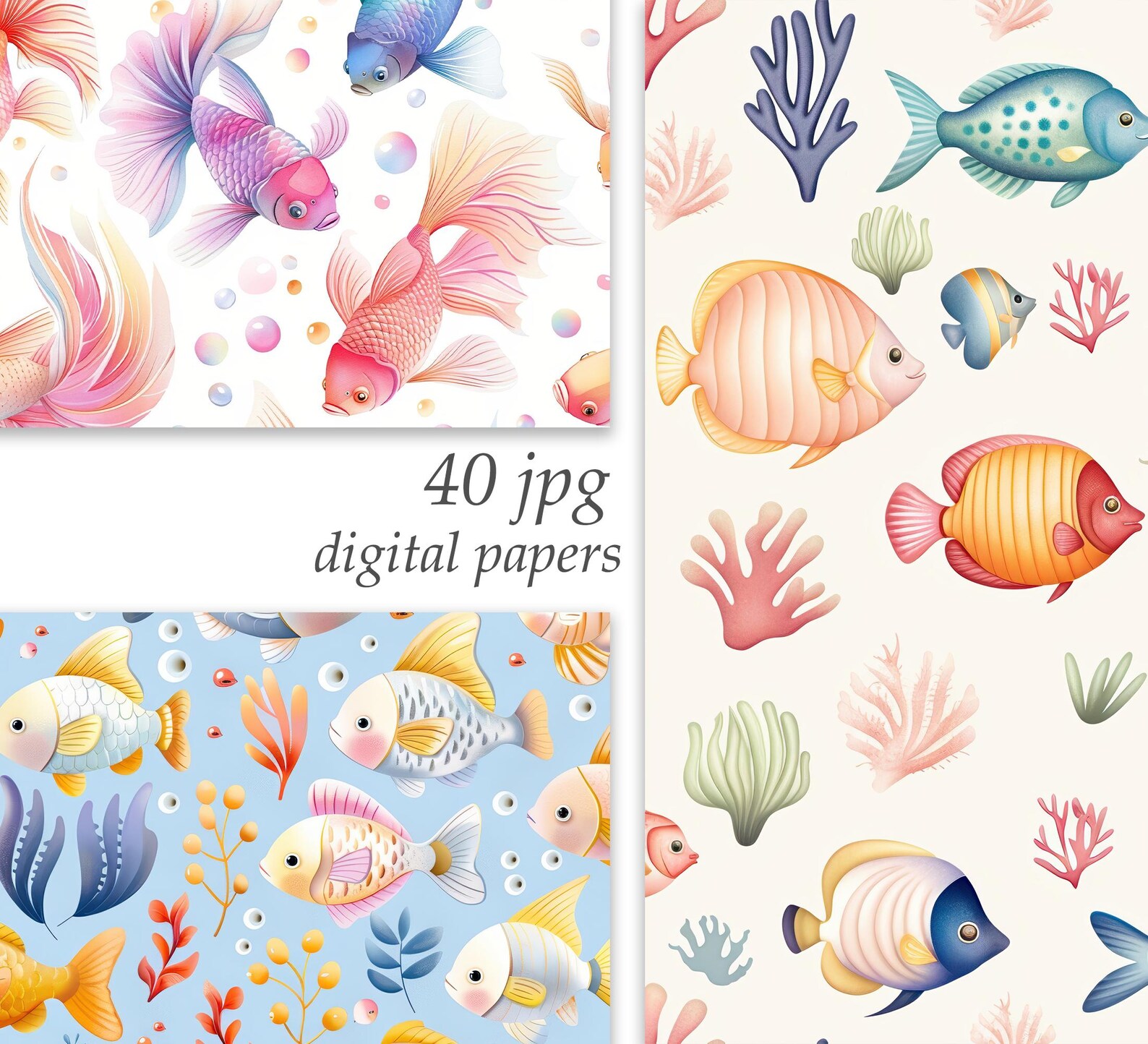 Fish Digital Paper, Fish Background Bundle, Scrapbook Paper, Digital ...