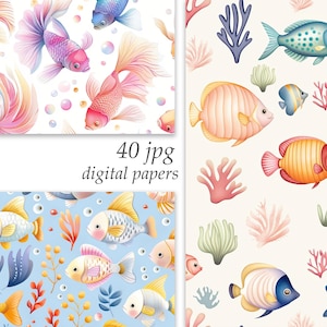 Fish Digital Paper, Fish Background Bundle, Scrapbook Paper, Digital ...