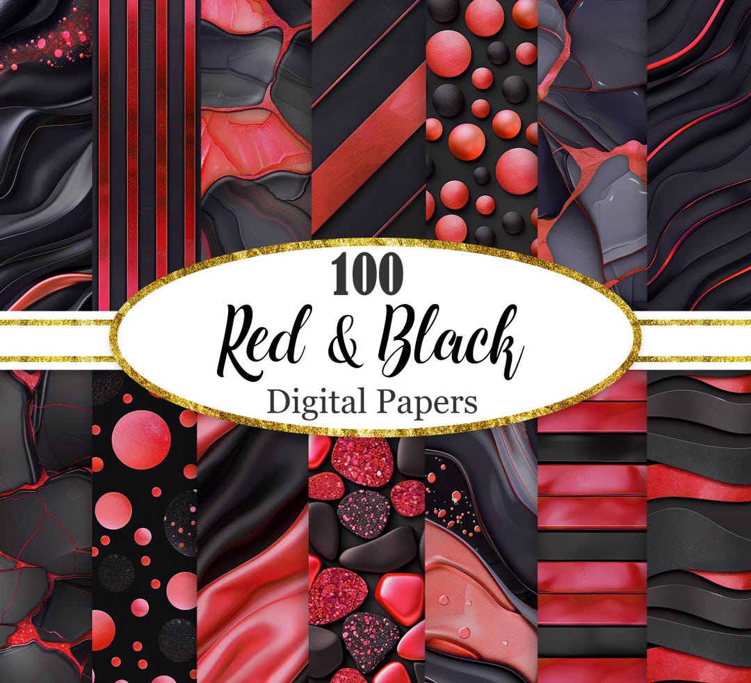 Red and Black Digital Paper, Black Background Bundle, Red Texture ...