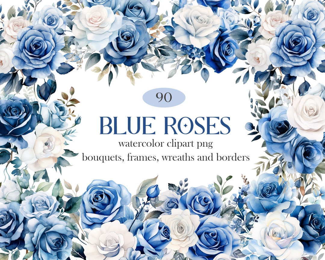 Blue Rose Watercolor Clipart, Wedding Flowers Bouquet PNG, Watercolor ...