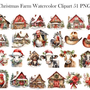 Christmas Farm Watercolor Clipart Bundle, Christmas Sublimation ...