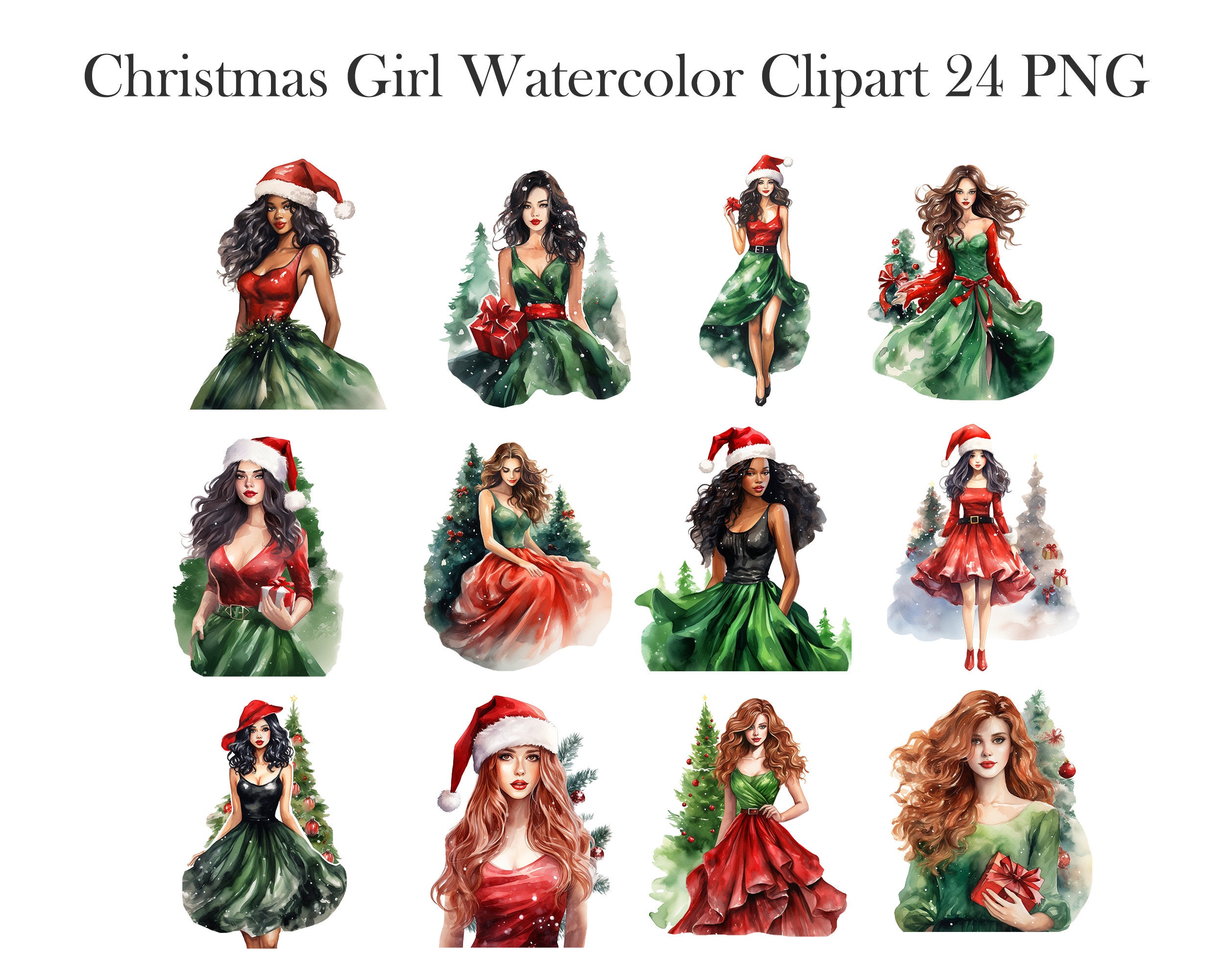 Christmas Girl Watercolor Clipart Christmas Women PNG - Etsy