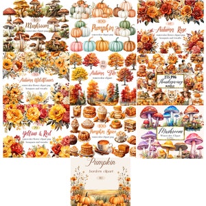 Autumn Clipart Bundle, Watercolor Fall PNG, Autumn Flower, Fall ...