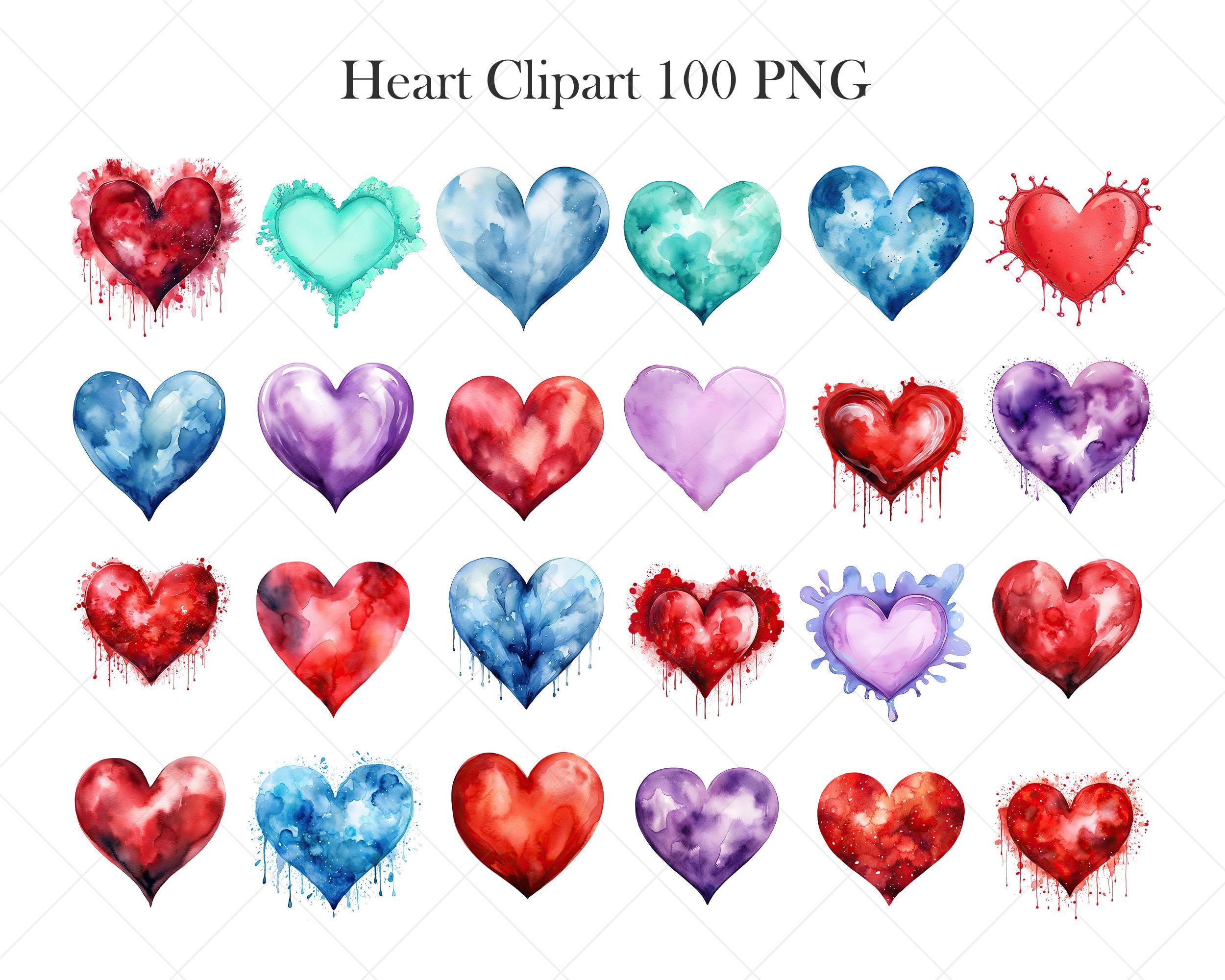 Heart PNG, Watercolor Heart Clipart Bundle, Valentine, Digital Download ...