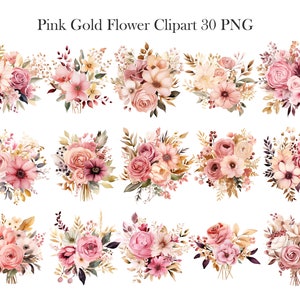 Pink and Gold Flower PNG, Watercolor Pink Floral Clipart, Flower ...