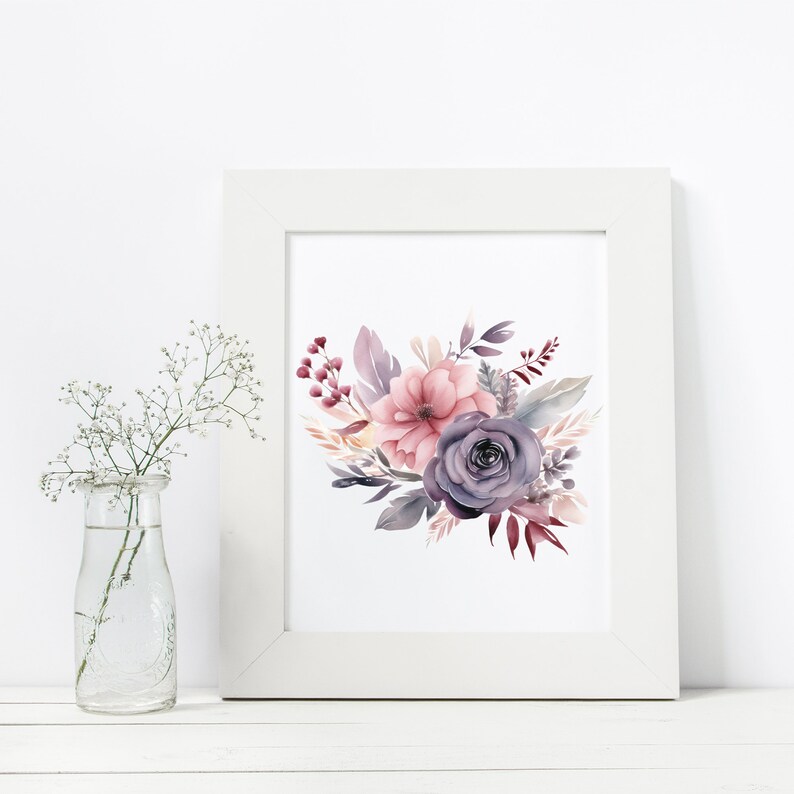 Pink Grey Flower Clipart, Dusty Rose PNG, Wedding Bouquet, Spring ...