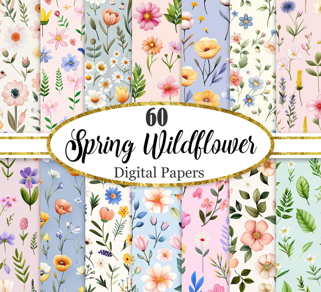 Spring Wildflower Digital Paper, Flower Background Bundle, Scrapbook ...