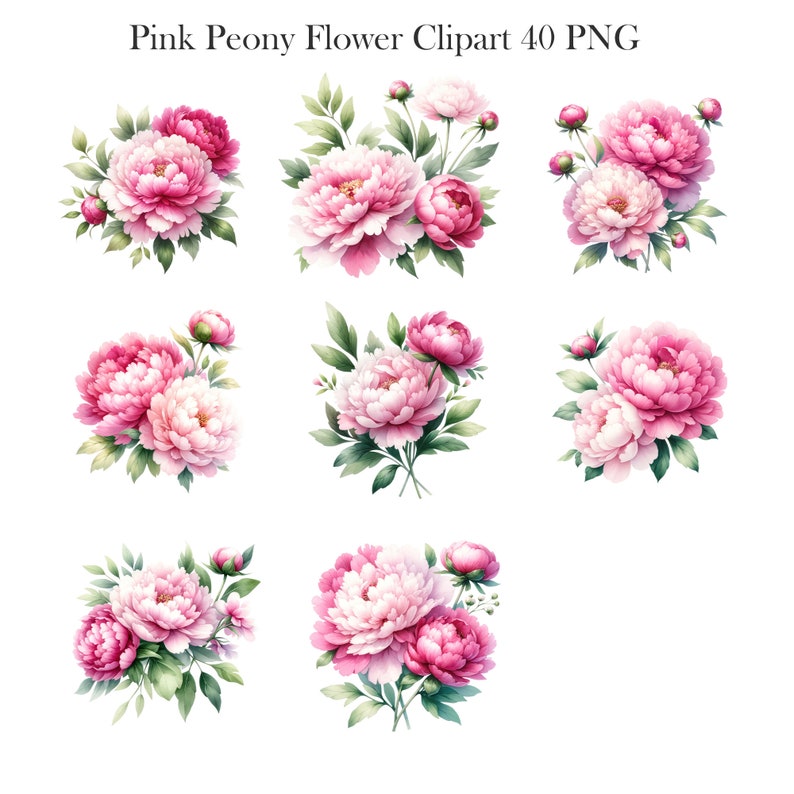 Pink Peony Flower Clipart, Peony PNG, Wedding Bouquet, Pink Floral ...